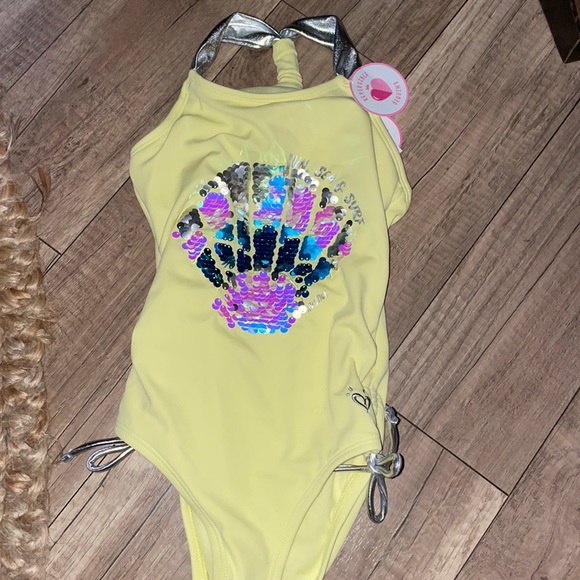 Justice | Swim | Nwt Justice Girls Kids Childs Yellow Silver Sequins ...